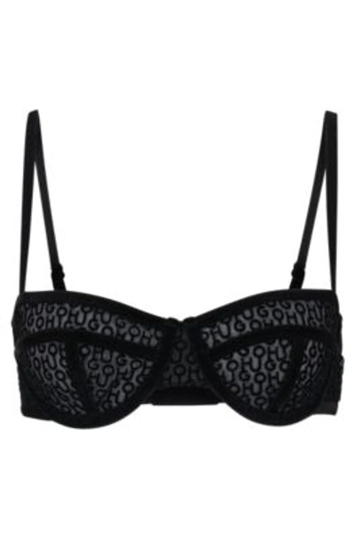 Hugo Boss Stretch-mesh Underwired Bra With Flock-printed Stacked Logos ...