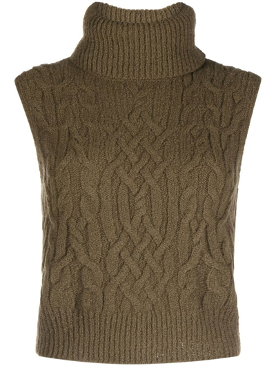 Vince Cable-knit Roll Neck Vest In Green | ModeSens