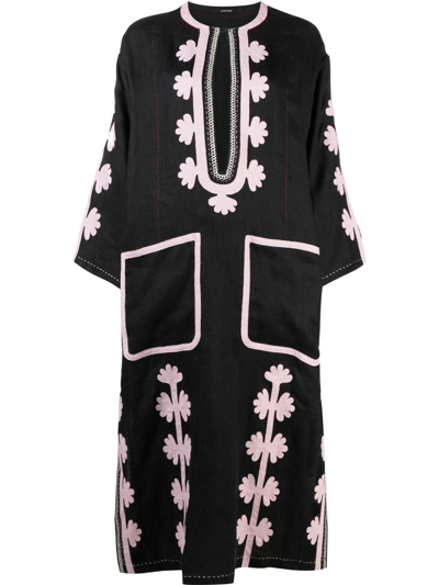 Vita Kin Amina Motif-embroidered Linen Kaftan Dress In Black | ModeSens