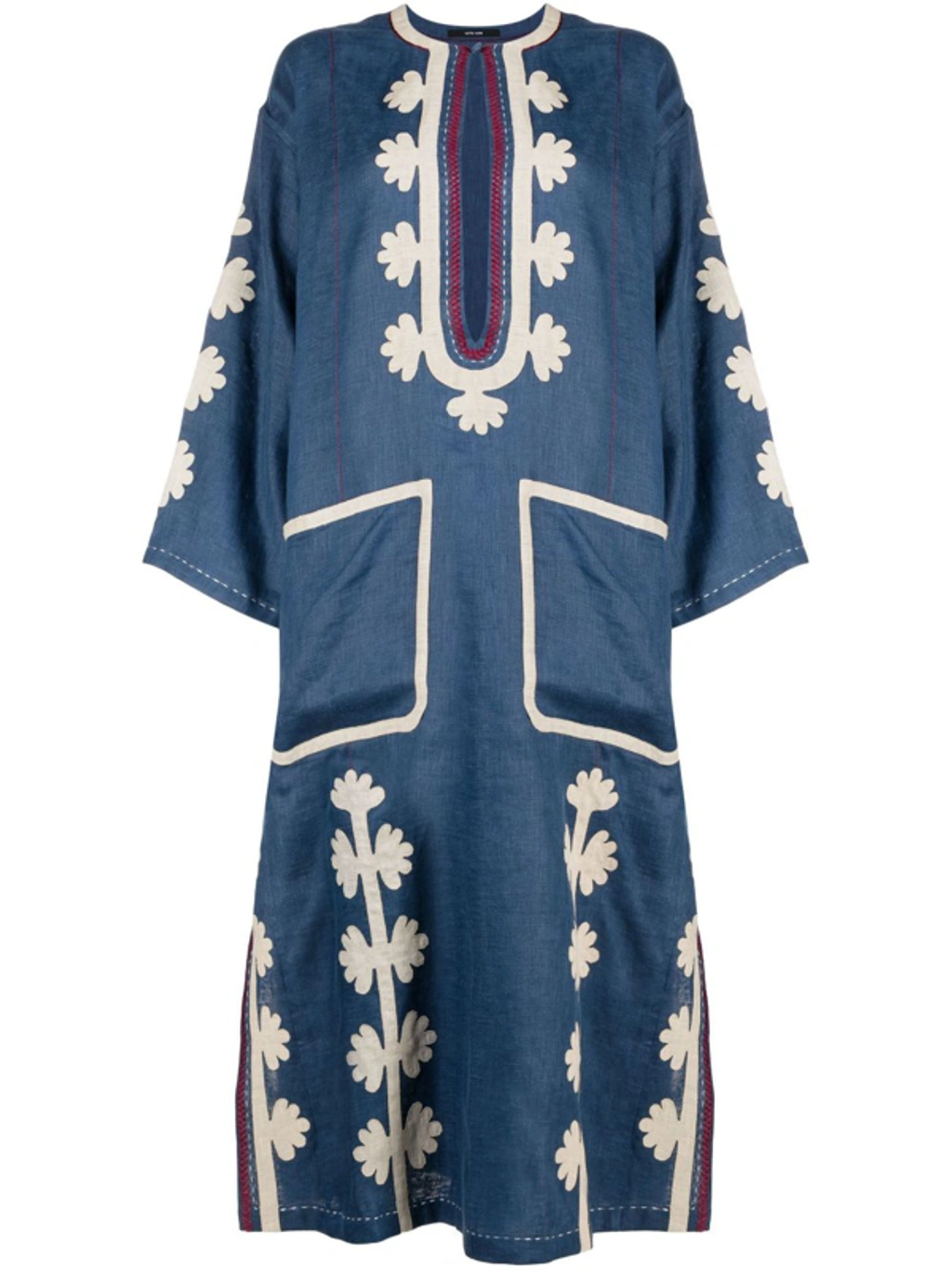 Vita Kin Blue Amina Motif-embroidered Linen Kaftan Dress | ModeSens