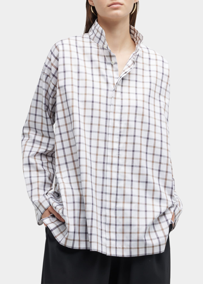 Eskandar Slim A-line Double Stand Collar Shirt With Side Insert In ...