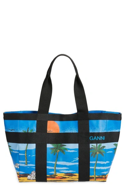 Ganni Pattern Coated Canvas Shopper Tote Bag In Palm Beach Multi | ModeSens