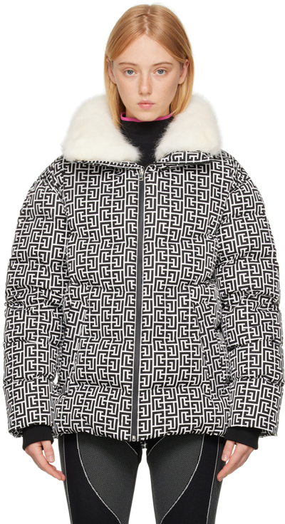 Balmain Monogram Faux Fur-trimmed Puffer Jacket In Negro | ModeSens