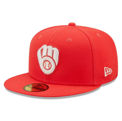 New Era Red Milwaukee Brewers Lava Highlighter Logo 59fifty Fitted Hat ...