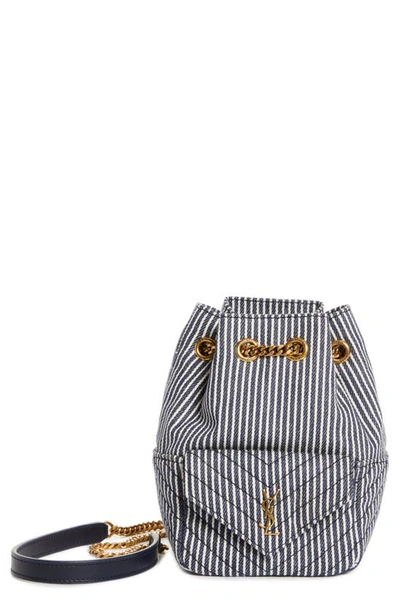 Saint Laurent Mini Joe Monogram Sailstripe Canvas Bucket Bag In Blue ...