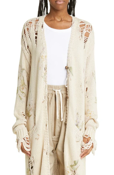 R13 Distressed Long Floral Cardigan In Green | ModeSens