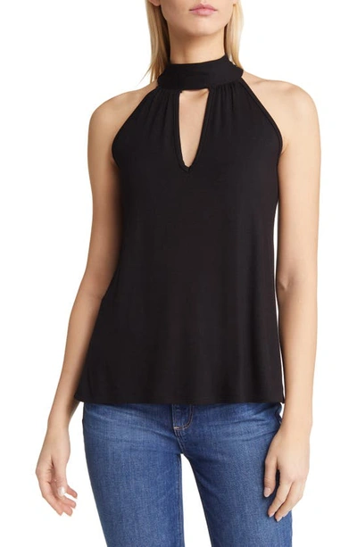 Loveappella Cutout Mock Neck Halter Top In Black | ModeSens