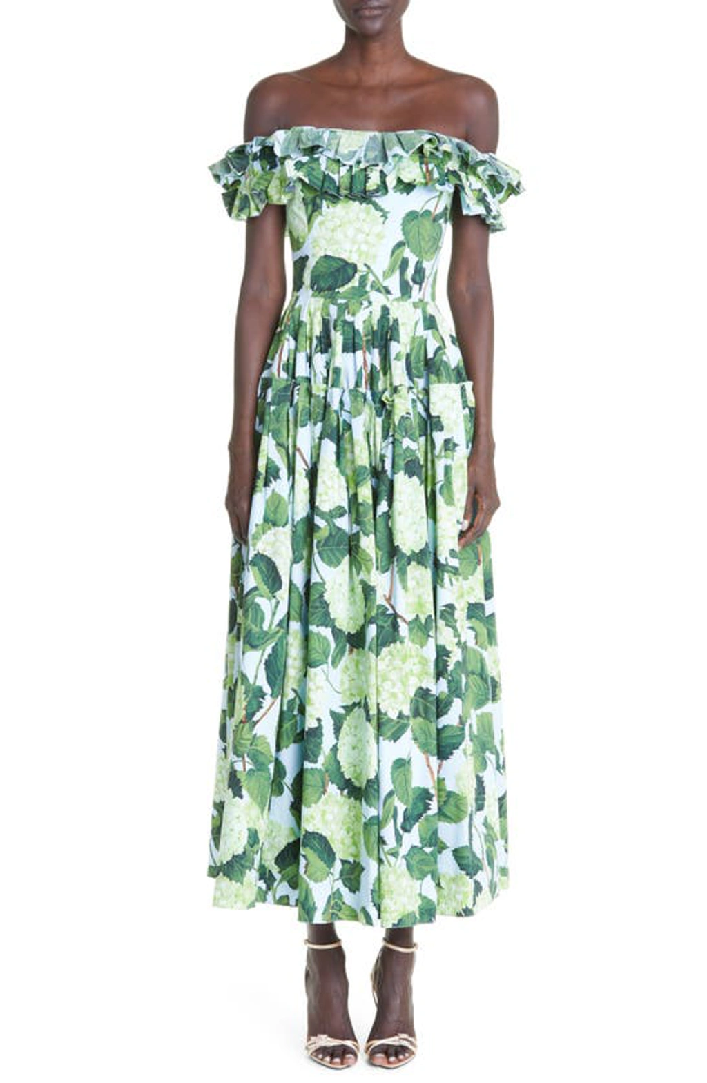 Oscar De La Renta Off-the-shoulder Ruffled Floral-print Cotton-blend ...