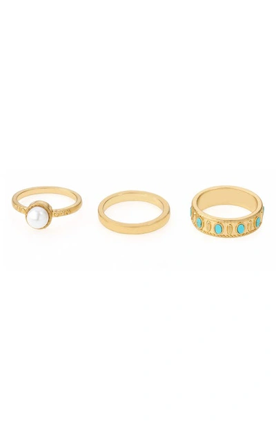 Ettika Worn Ring Set With Turquoise And Imitation Pearl In Gold | ModeSens