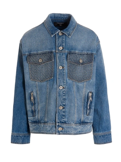 Balmain Rear Logo-print Denim Jacket In Light Blue | ModeSens