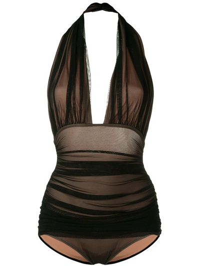 Norma Kamali Bill Mio Sheer Mesh One Piece Swimsuit In Nude Brown