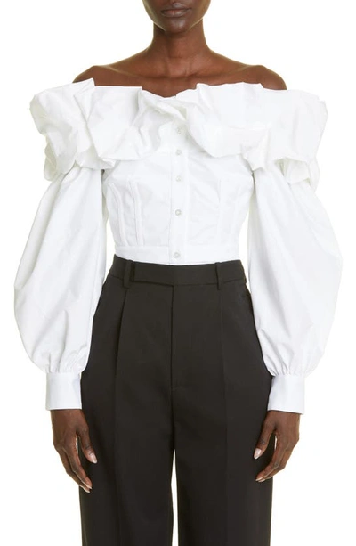Alexander Mcqueen Off-the-shoulder Ruffle-trim Top In White | ModeSens