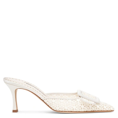 Manolo Blahnik Maysalebi Lace Buckle Pointed Toe Mule In White | ModeSens