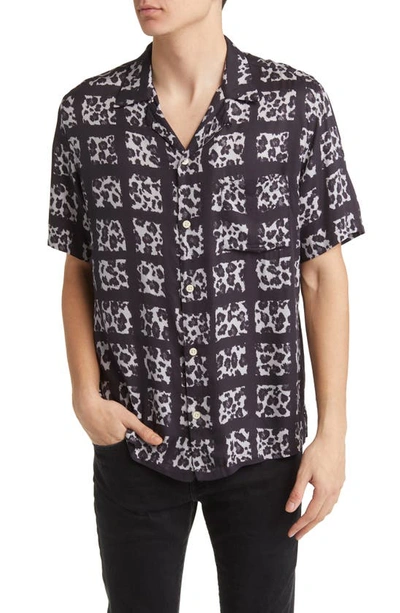Allsaints Cube Leopard Print Camp Shirt In Jet Black | ModeSens