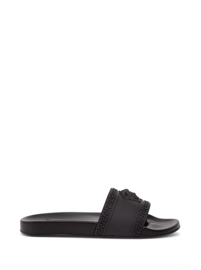 Versace Black Rubber Slide Sandals With Medusa Detail Man | ModeSens
