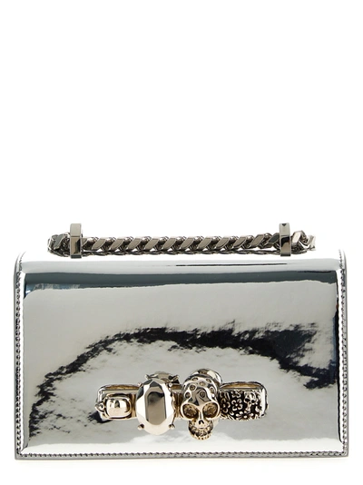 Alexander Mcqueen Mini Jewelled Sat Leather Crossbody Bag In Silver ...