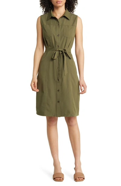 Caslon Sleeveless Tie Waist Dress In Olive | ModeSens