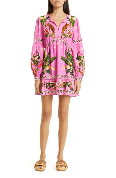 Farm Rio Leopard Forest Long Sleeve Dress In Leopard Forest Pink | ModeSens