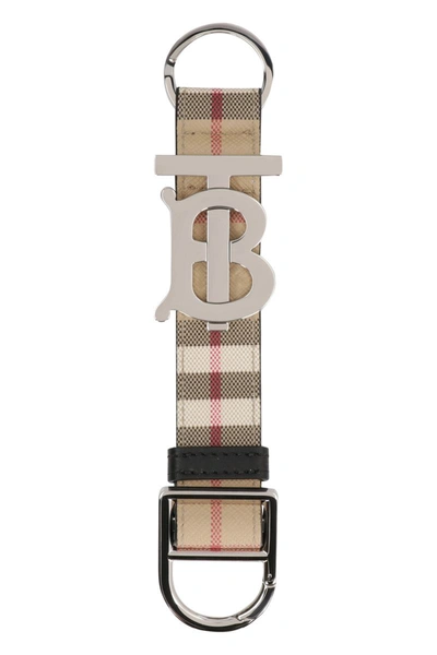 Burberry Logo Plaque Checked Key Ring In Beige | ModeSens