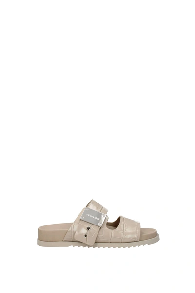 Burberry Olympia Croc-embossed Leather Slides In Beige | ModeSens