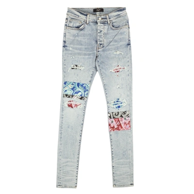 Amiri Blue Pajama Art Patch Skinny Jeans | ModeSens