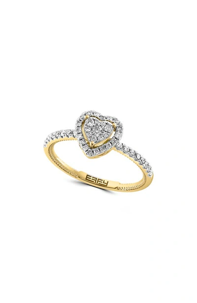Effy 14k Yellow Gold Pavé Diamond Heart Ring | ModeSens