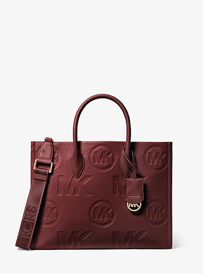 Michael Kors Mirella Medium Logo Embossed Pebbled Leather Tote Bag In Red | ModeSens