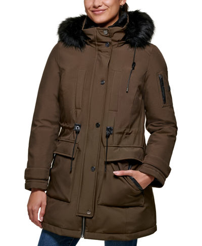 Dkny Women's Faux-fur-trim Hooded Parka In Green | ModeSens