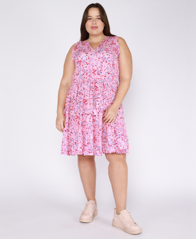 Black Tape Plus Size Ruffled Drawstring-waist Dress In Pink | ModeSens