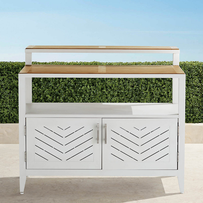 Frontgate Westport Outdoor Aluminum And Teak Bar In Matte White | ModeSens