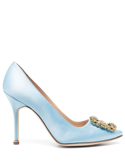 Manolo Blahnik Hangisi 105mm Satin Pumps In Light Blue | ModeSens