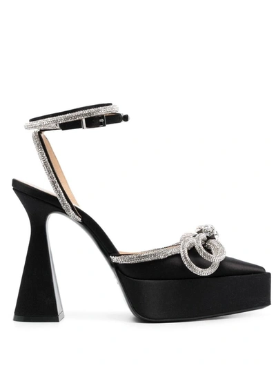 Mach & Mach Pre Mach & Mach Double Bow Satin Platform Sandals In Black ...