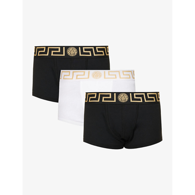 Versace Mens Black-white-black-gold Pack Of Two Logo-waistband Low-rise ...