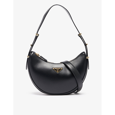 Prada Women's Nero Arqué Brand-plaque Leather Shoulder Bag | ModeSens