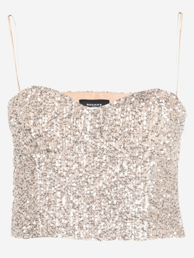 Rochas Sequined Strapless Cropped Top In Silver | ModeSens