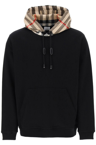 Burberry 'samuel' Sweatshirt With Check Hood In Black | ModeSens