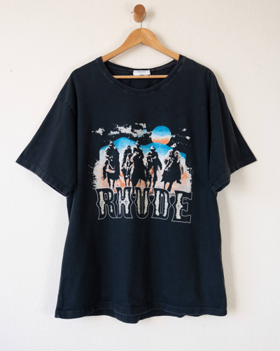 Pre-owned Hype X Rhude Faded Sunset Cowboys T Shirt In Black | ModeSens