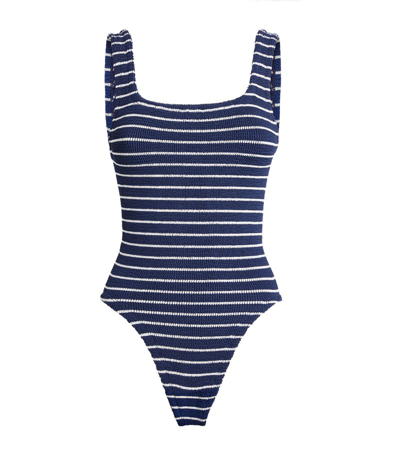 Hunza G Square Neck Swim One Piece In Navy/white | ModeSens