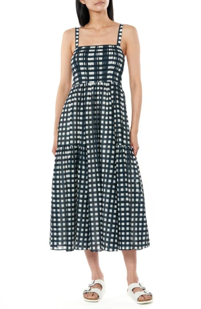La Ligne Lea Check Cotton & Silk Sundress In Navy/ White | ModeSens