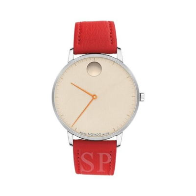 Pre-owned Movado Swiss Quartz Sandy Beige Dial Red Strap Men's Watch ...