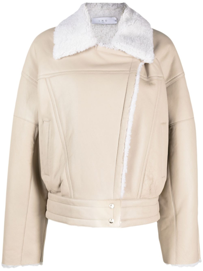 Iro Octavi Shearling-collar Biker Jacket In Nude | ModeSens