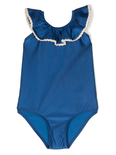 Zimmermann Kids' Crochet-trim Open-back Swimsuit In Blue | ModeSens
