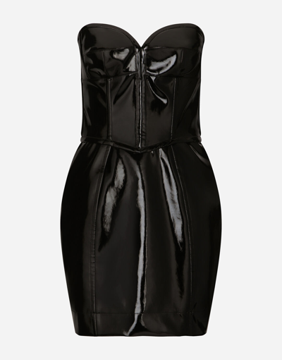 Dolce & Gabbana Short Corset-style Patent Leather Dress In Black | ModeSens