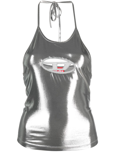 Diesel Halterneck Top With Foil Coating In Silver | ModeSens