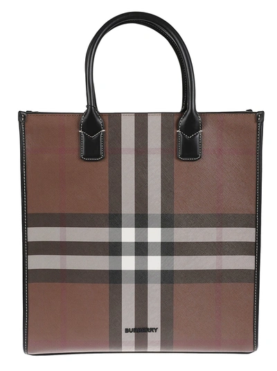 Burberry Check Tote In Dark Birch Brown | ModeSens