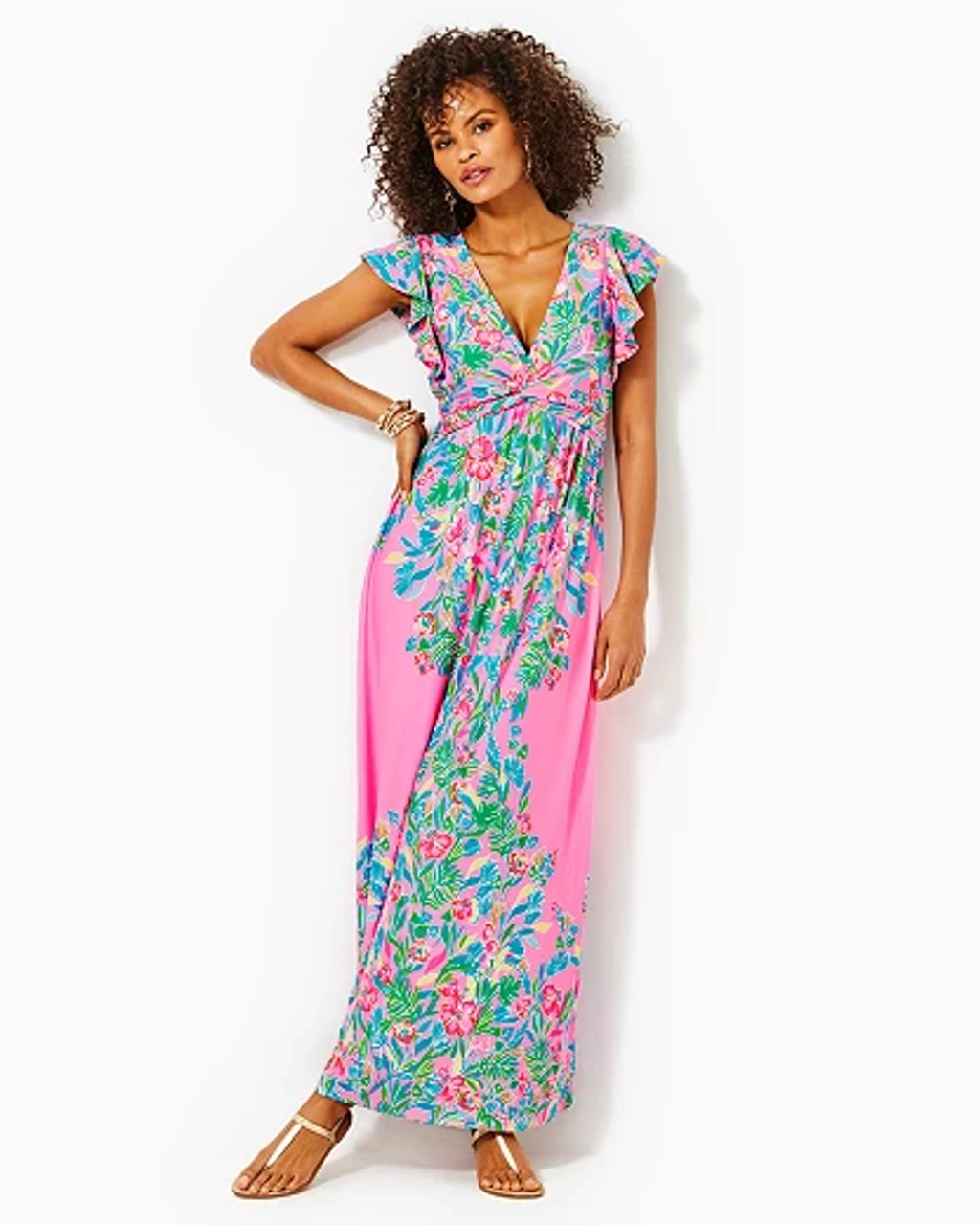 Lilly Pulitzer Verona Flutter Sleeve Maxi Dress In Havana Pink Casa ...