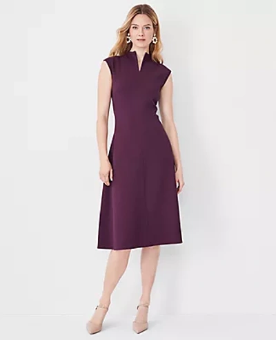 Ann Taylor Petite Seamed Split Neck Dress In Plum Rose | ModeSens