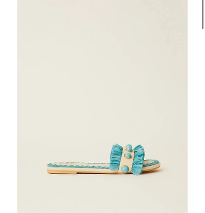 Btb Los Angeles Valentina Fringe Slide In Turquoise In Blue | ModeSens
