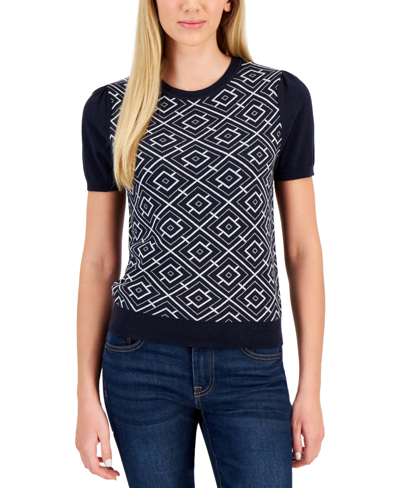 Tommy Hilfiger Women's Maze Geometric Contrast-sleeve Sweater In Sky ...