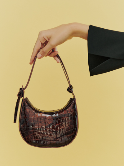 Reformation Mini Rosetta Shoulder Bag In Dk Brown Croc-effect | ModeSens